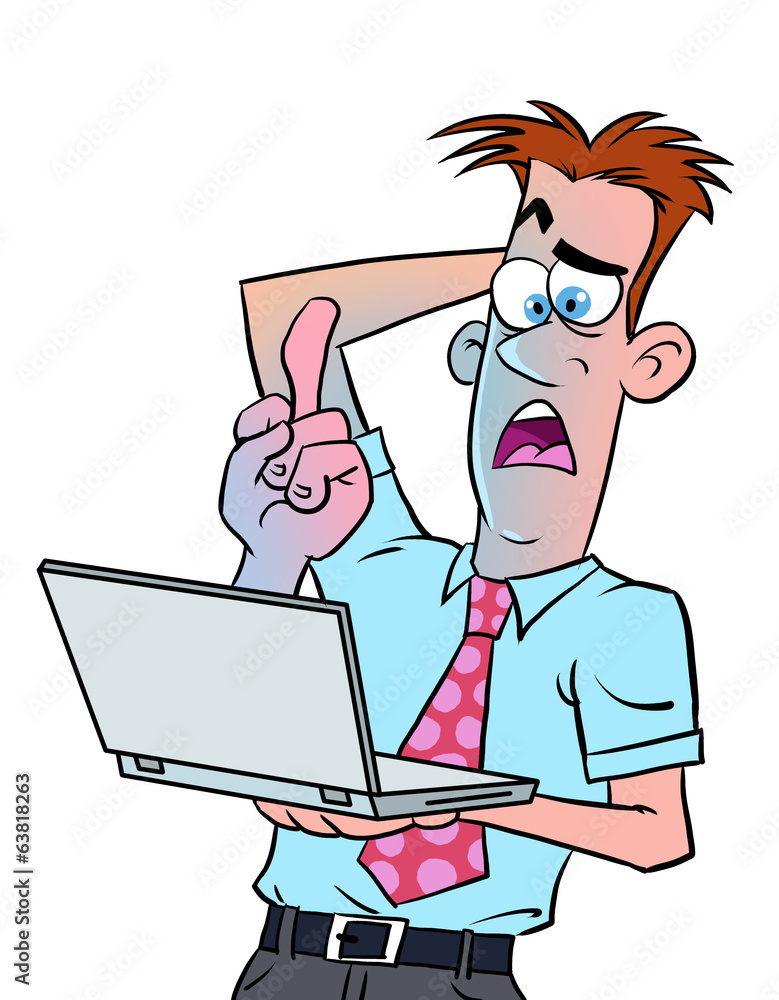 Confused man looking at the screen of a laptop Stock Illustration ...