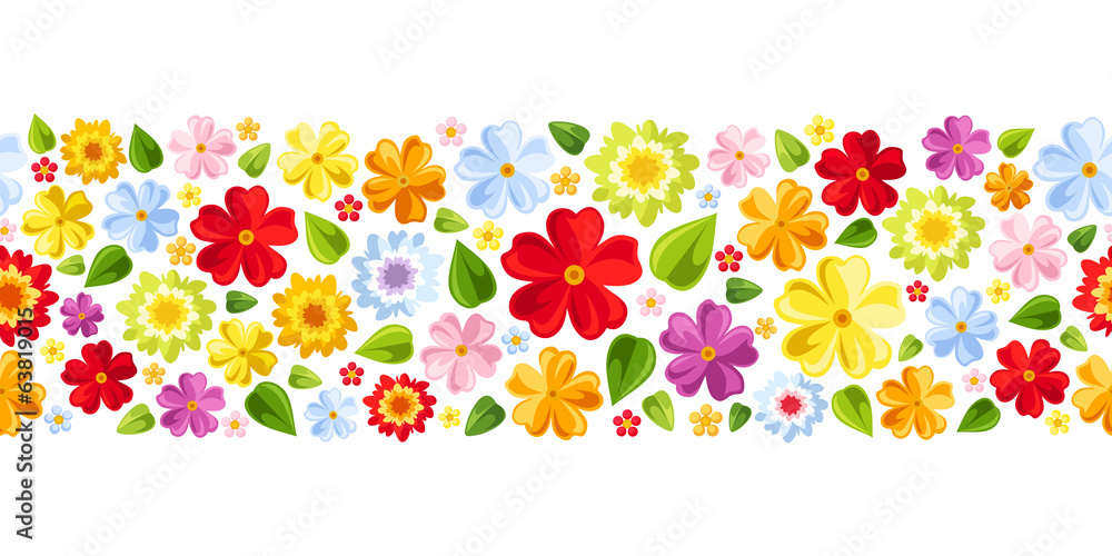 Horizontal seamless background with colorful flowers. Vector. Stock ...