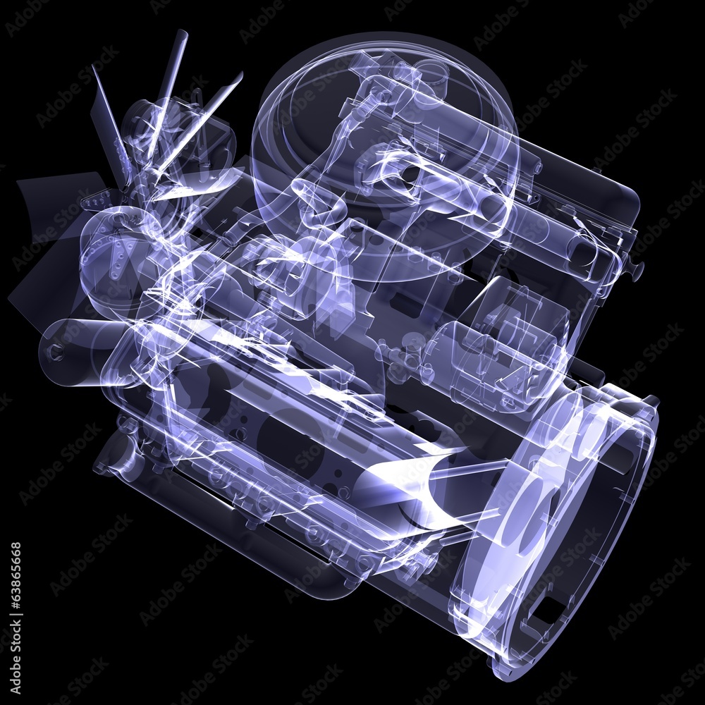Diesel engine. X-ray render Stock Illustration | Adobe Stock