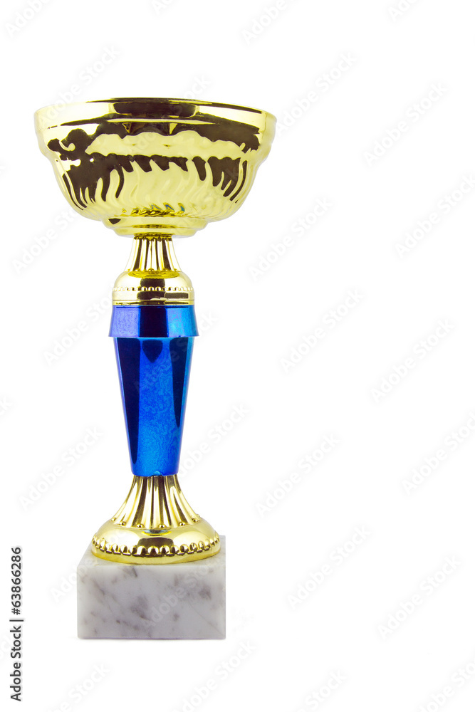 Gold trophy, white background, vertical Stock Photo | Adobe Stock