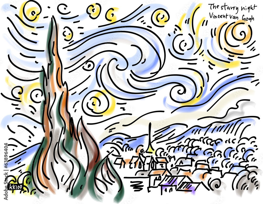 The starry night Vincent Willem van Gogh Stock Vector | Adobe Stock