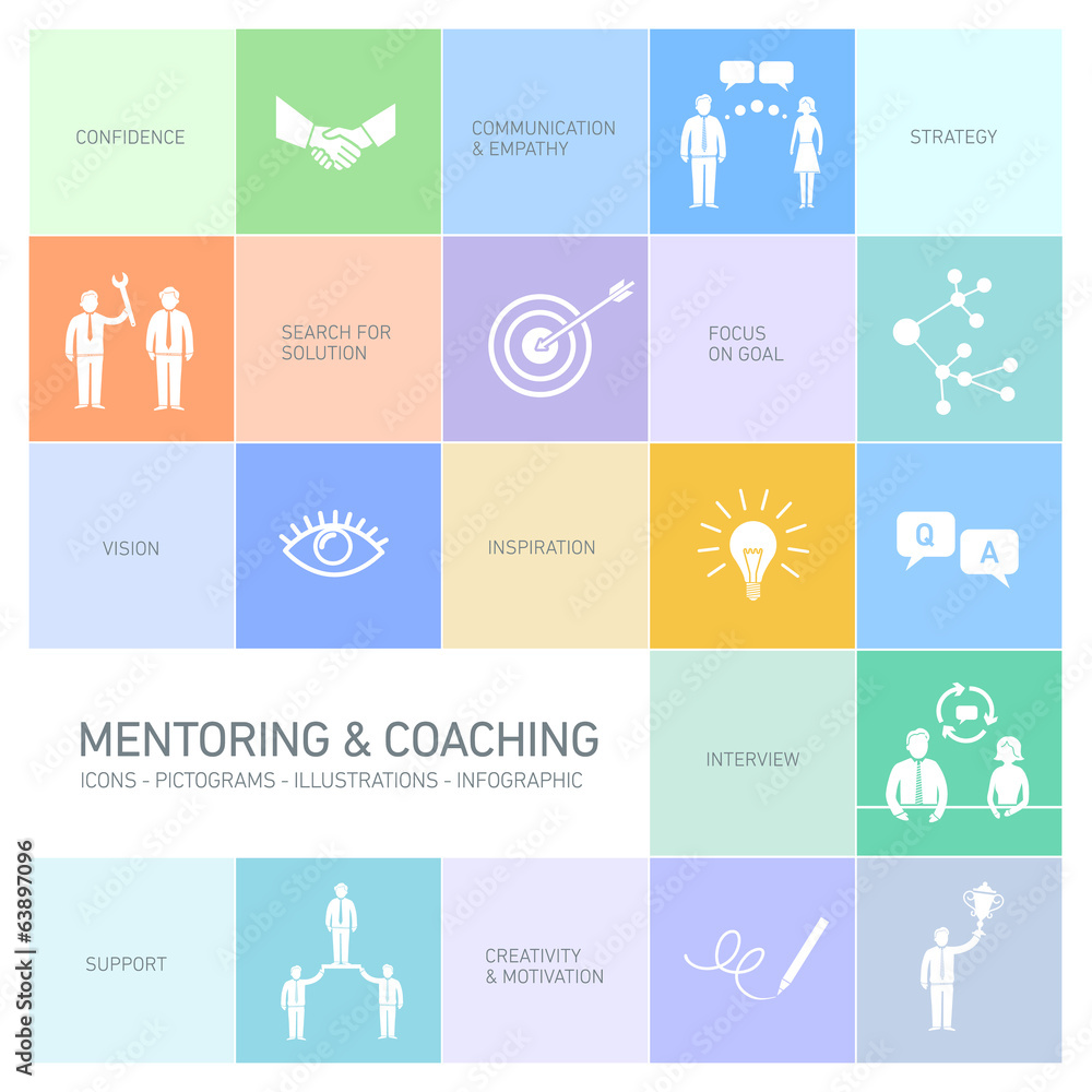 vector mentoring and coaching icons and pictograms set Stock Vector ...