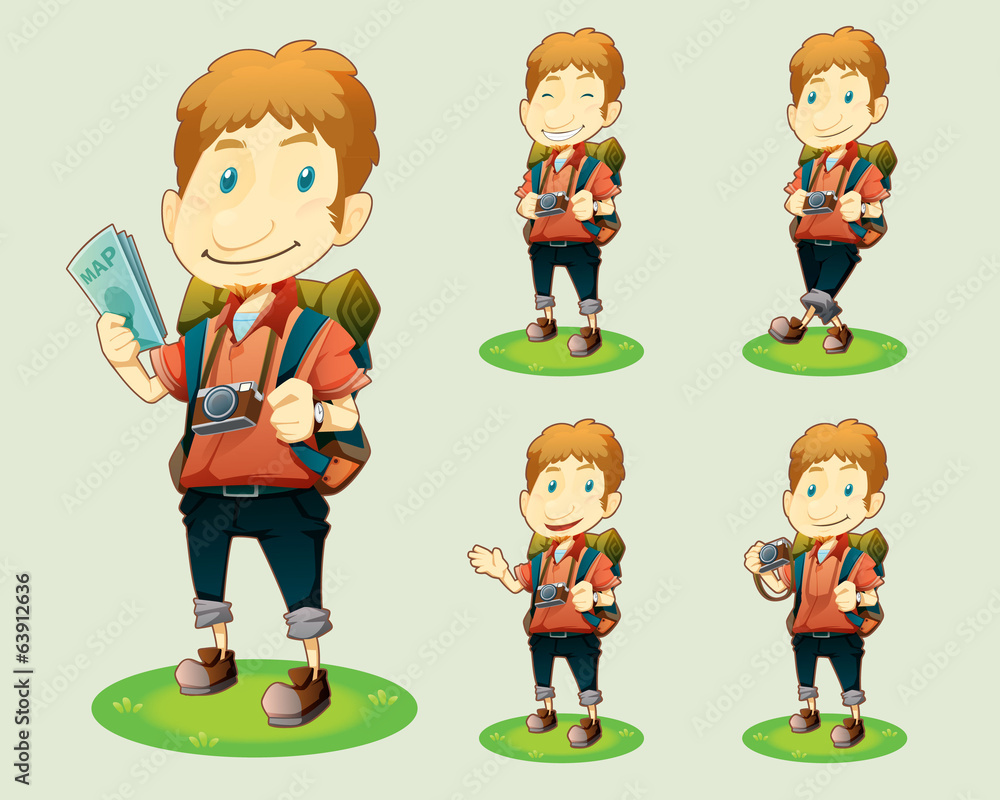 cartoon traveller set various poses Stock Vector | Adobe Stock