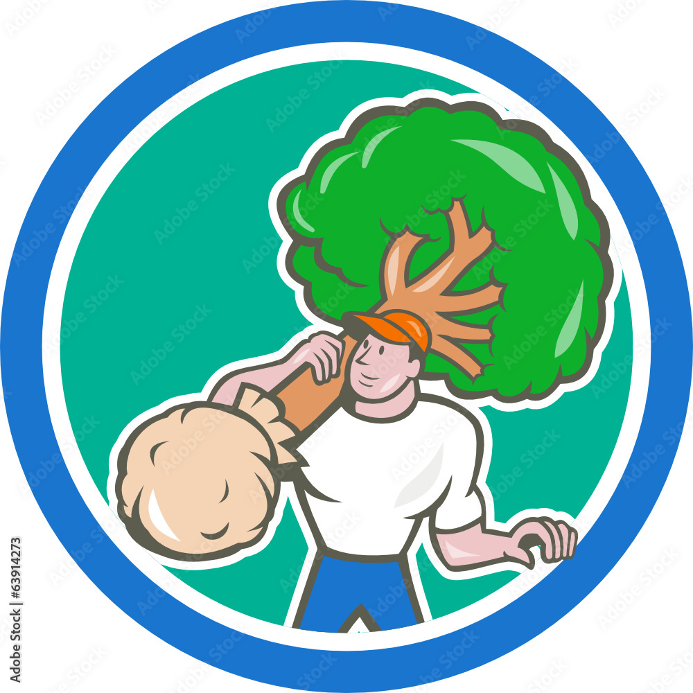 Gardener Arborist Carrying Tree Cartoon Stock Vector | Adobe Stock