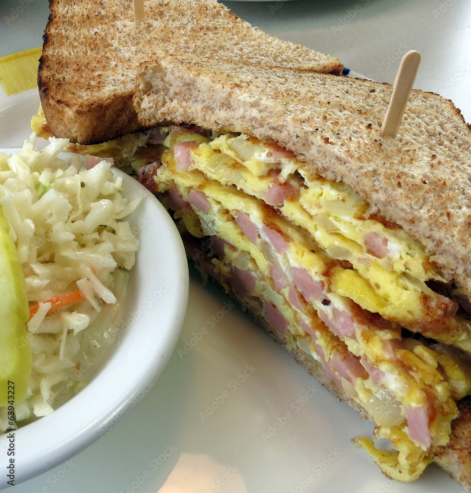 Toasted Western Sandwich Served with Coleslaw Stock Photo | Adobe Stock