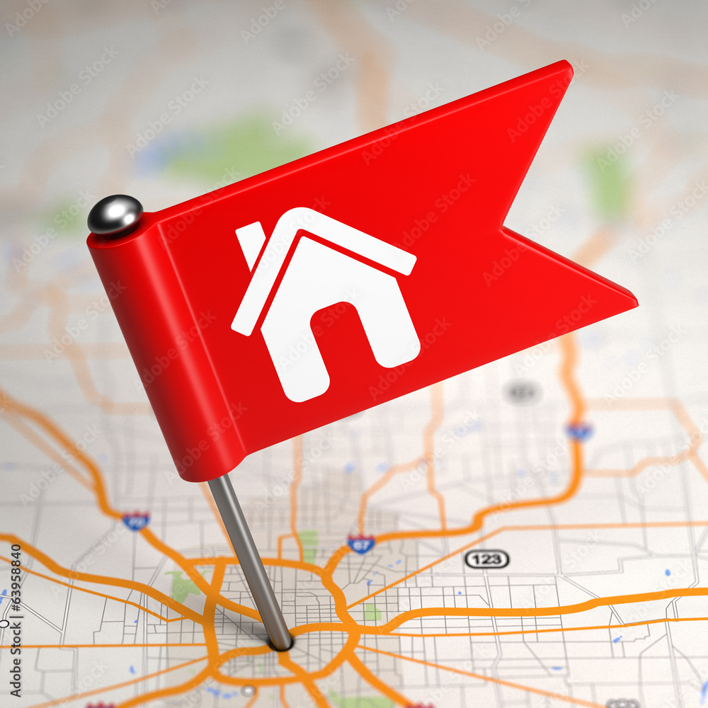 House Sign - Small Flag on a Map Background. ilustração do Stock ...