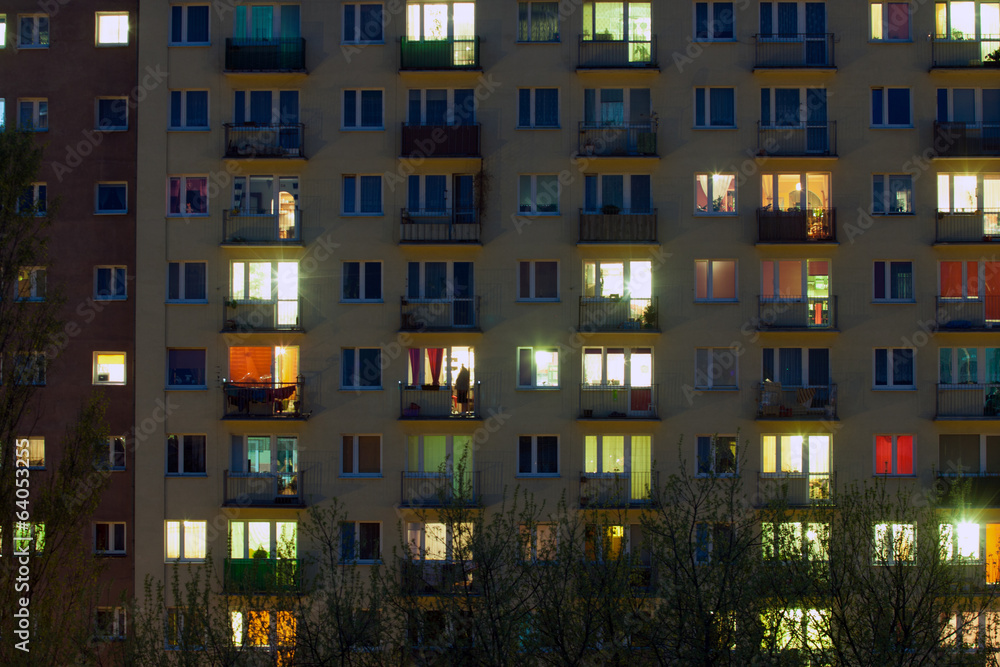 window of an apartment block at night Stock Photo | Adobe Stock