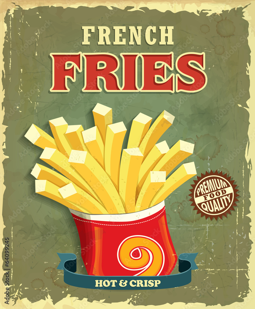 Vintage french fries poster design Stock Vector | Adobe Stock
