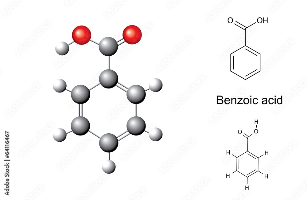 Structural chemical formulas and model of benzoic acid Stock Vector ...