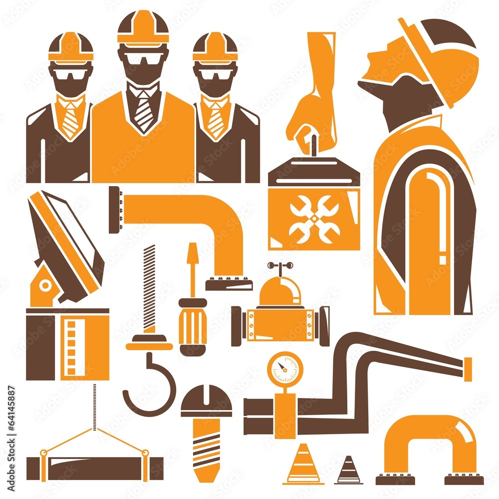 engineering set, orange icons Stock Vector | Adobe Stock