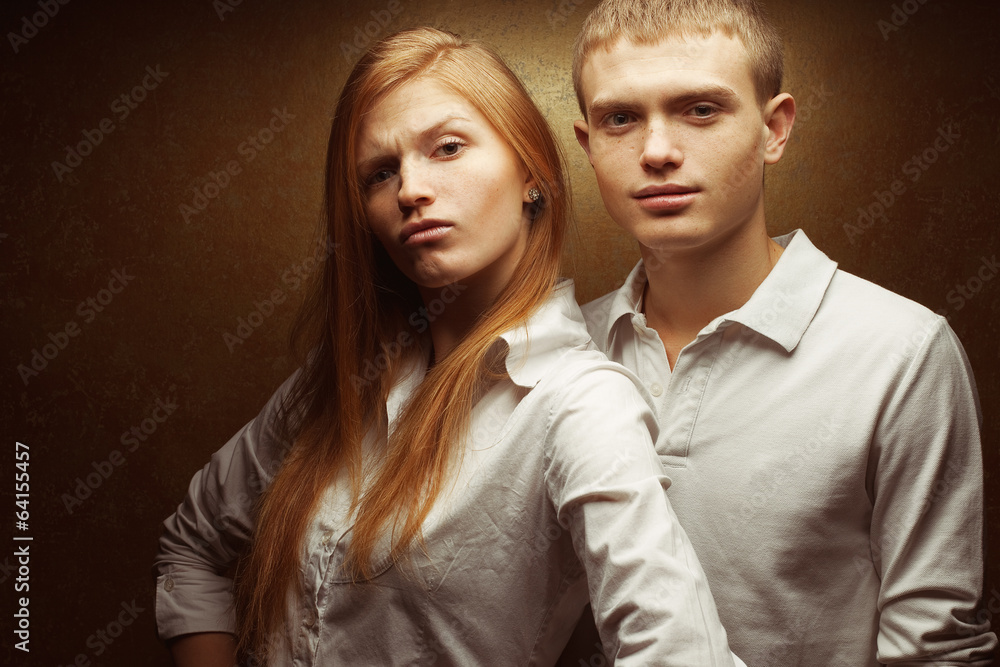 Funny gorgeous red-haired (ginger) fashion twins Stock-Foto | Adobe Stock