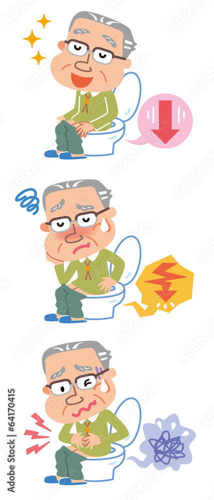 排便 快便 便秘 下痢 高齢者 男性 Illustration Stock | Adobe Stock