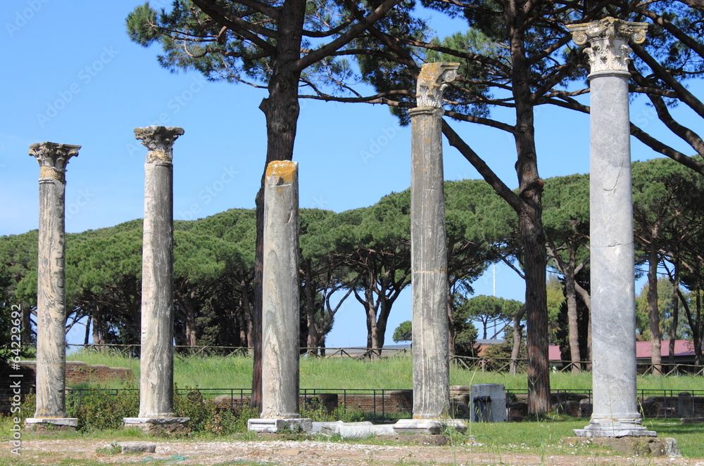 Columns of an ancient roman temple in Ostia Antica. Rome, Italy Stock ...