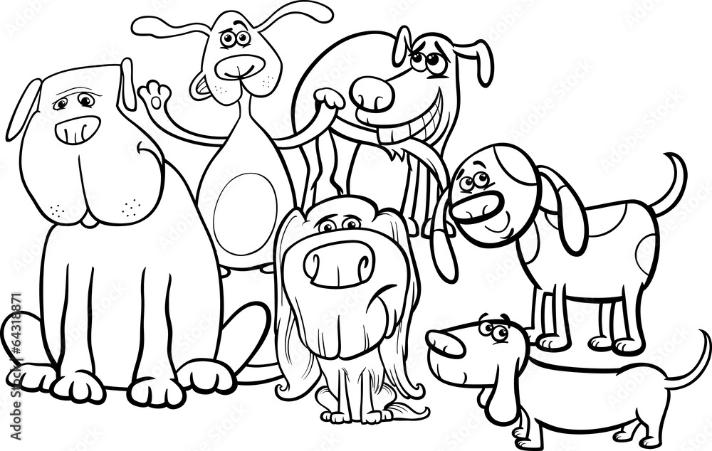 cartoon dogs group coloring page Stock Vector | Adobe Stock
