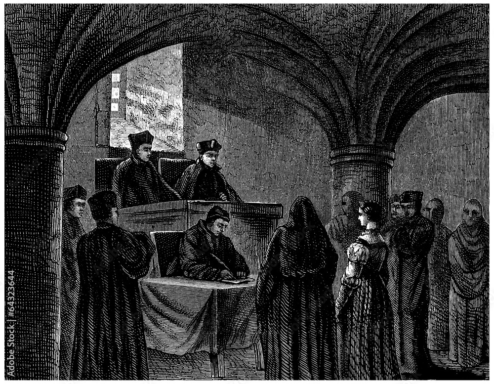 Tribunal of the Inquisition - 15th-16th century Stock Illustration ...