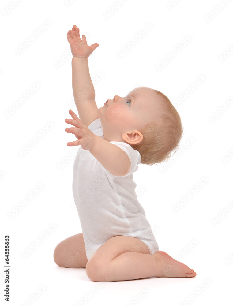 Infant child baby toddler sitting raise hands up Stock Photo | Adobe Stock