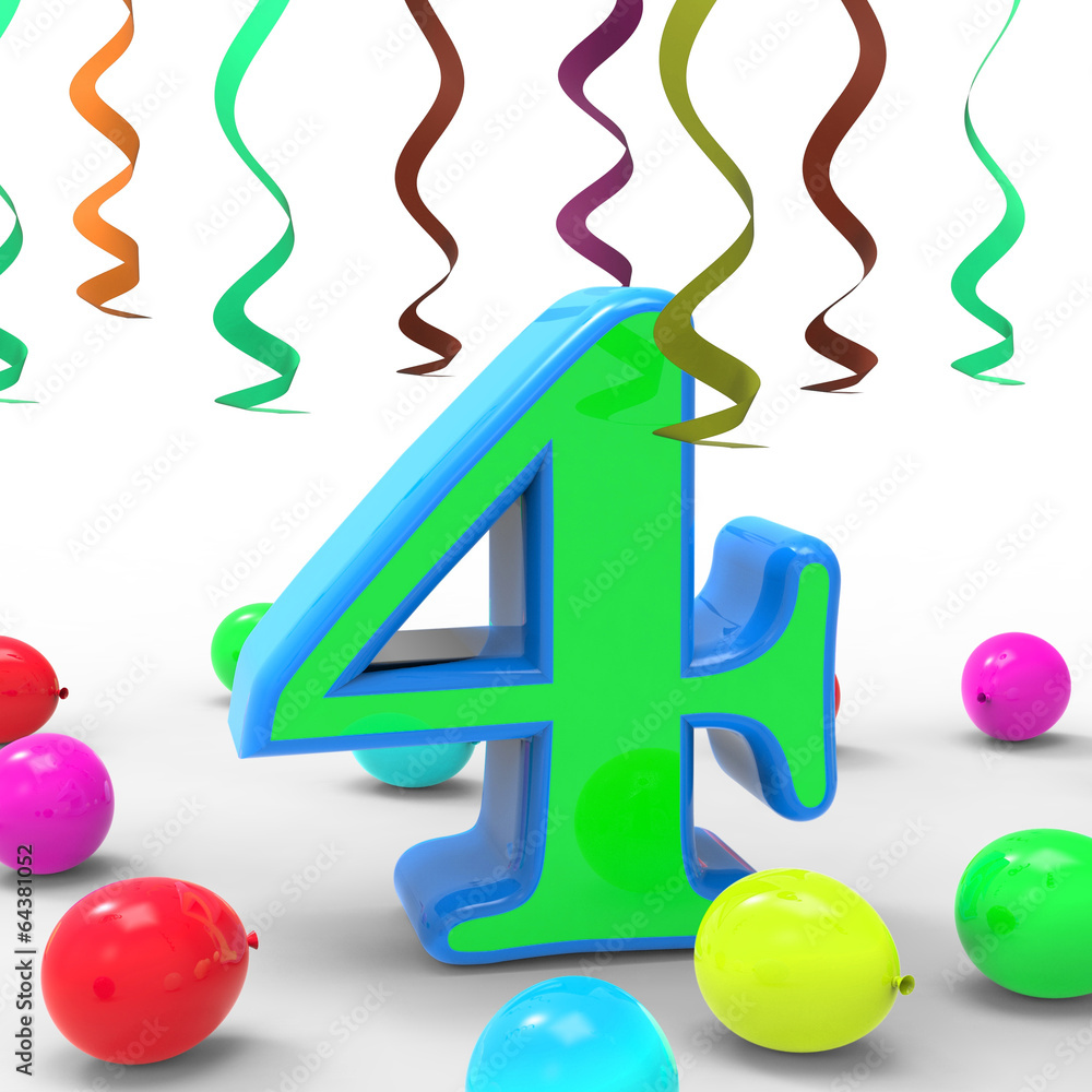 Number Four Party Means Colourful Birthday Party Or Celebration Stock ...