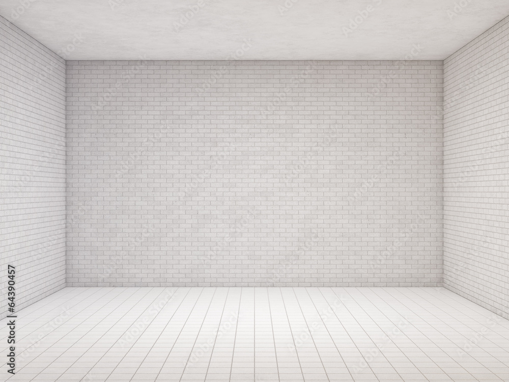 Room interior with white brick wall and concrete floor Stock ...