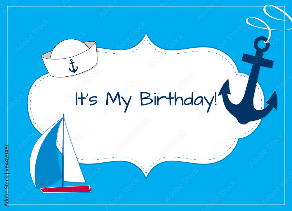 birthday card with sailing boat, sailor hat and a big anchor Stock ...