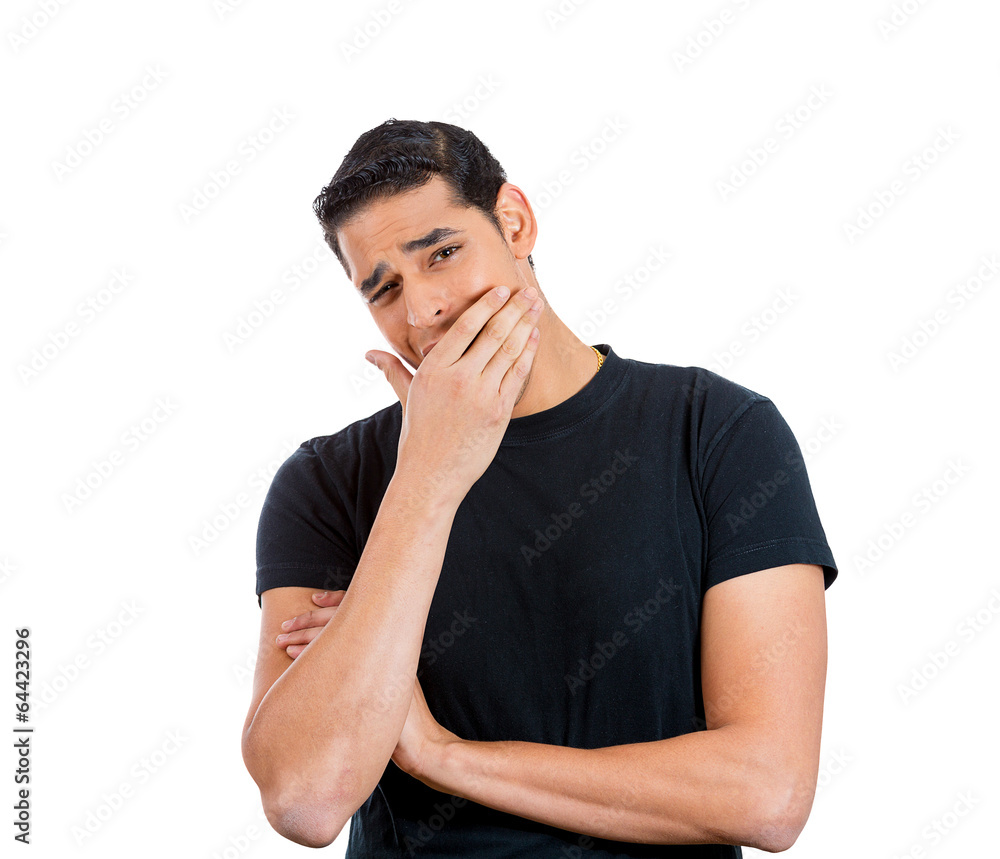 Portrait suspicious, skeptical young man looking at you Stock-Foto ...
