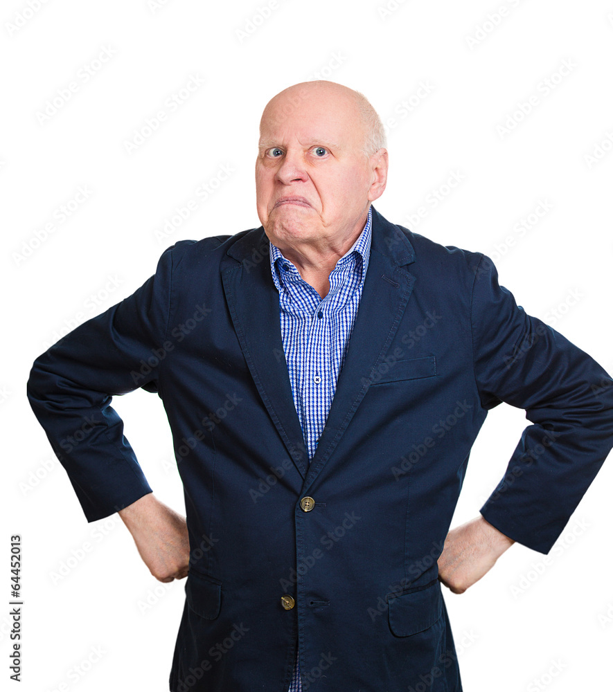 Pissed off older man, grumpy full of anger on white background Stock ...