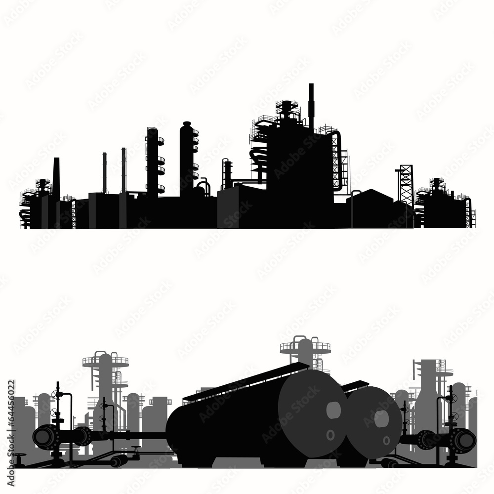 Vector illustration.Silhouette of an oil refinery เวกเตอร์สต็อก | Adobe ...