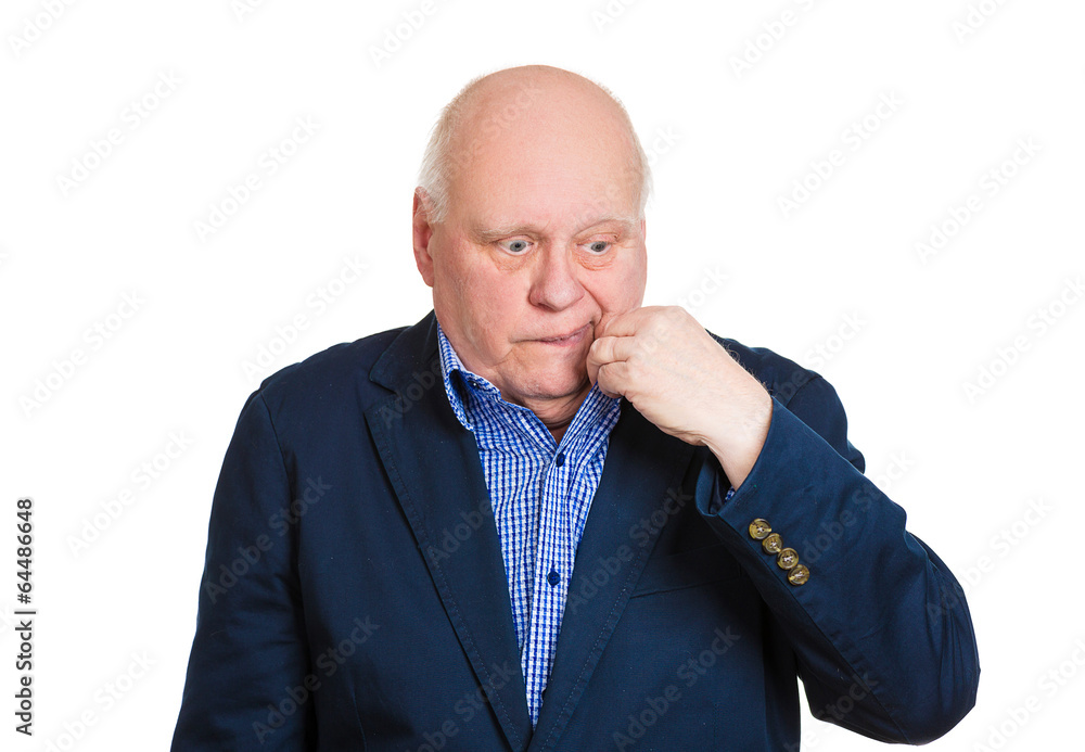 Awkward situation. Senior, old man feels embarrassed Stock Photo ...