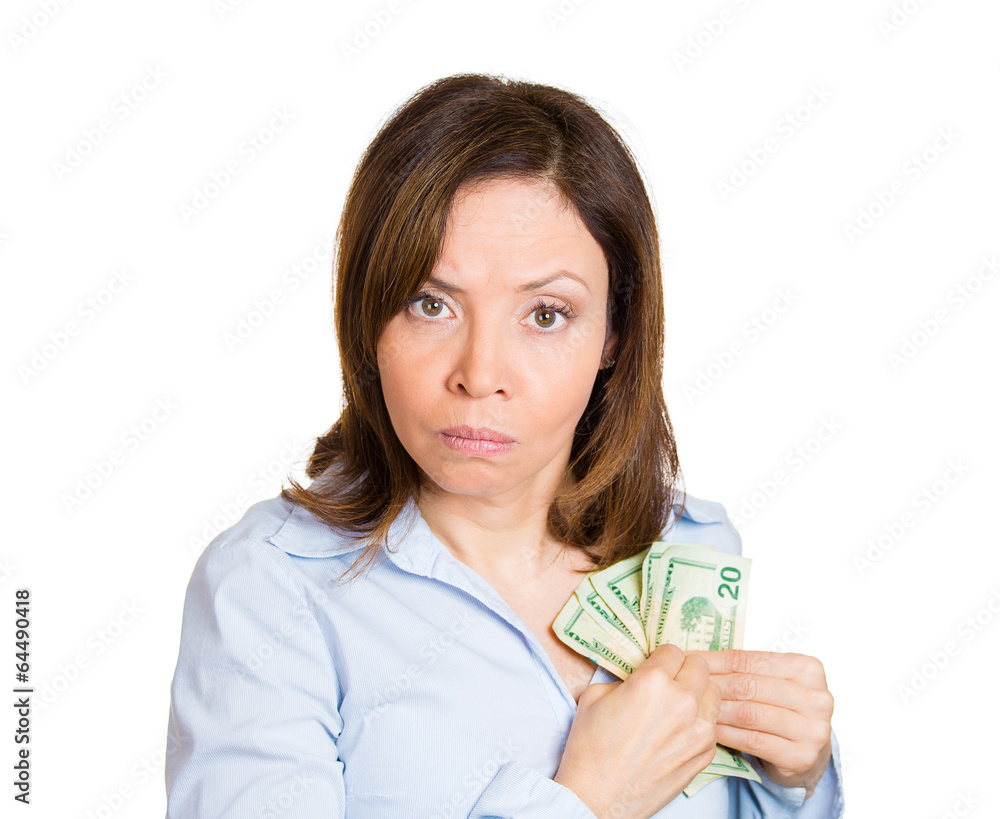 Greedy woman possessive about her money, cash Stock Photo | Adobe Stock