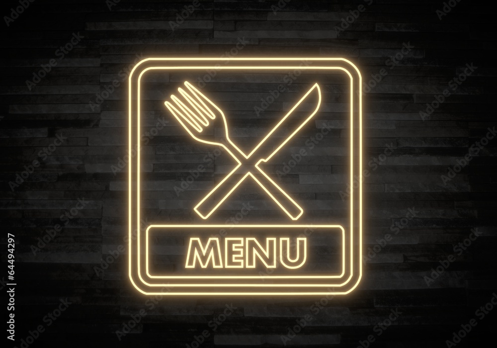 3d graphic of a exclusive menu label on classy stone wall Stock ...