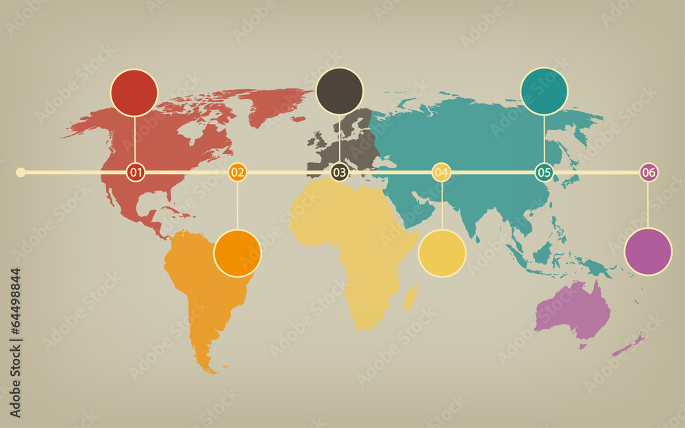 Timeline map of the world in soft vintage halftones Stock Vector ...