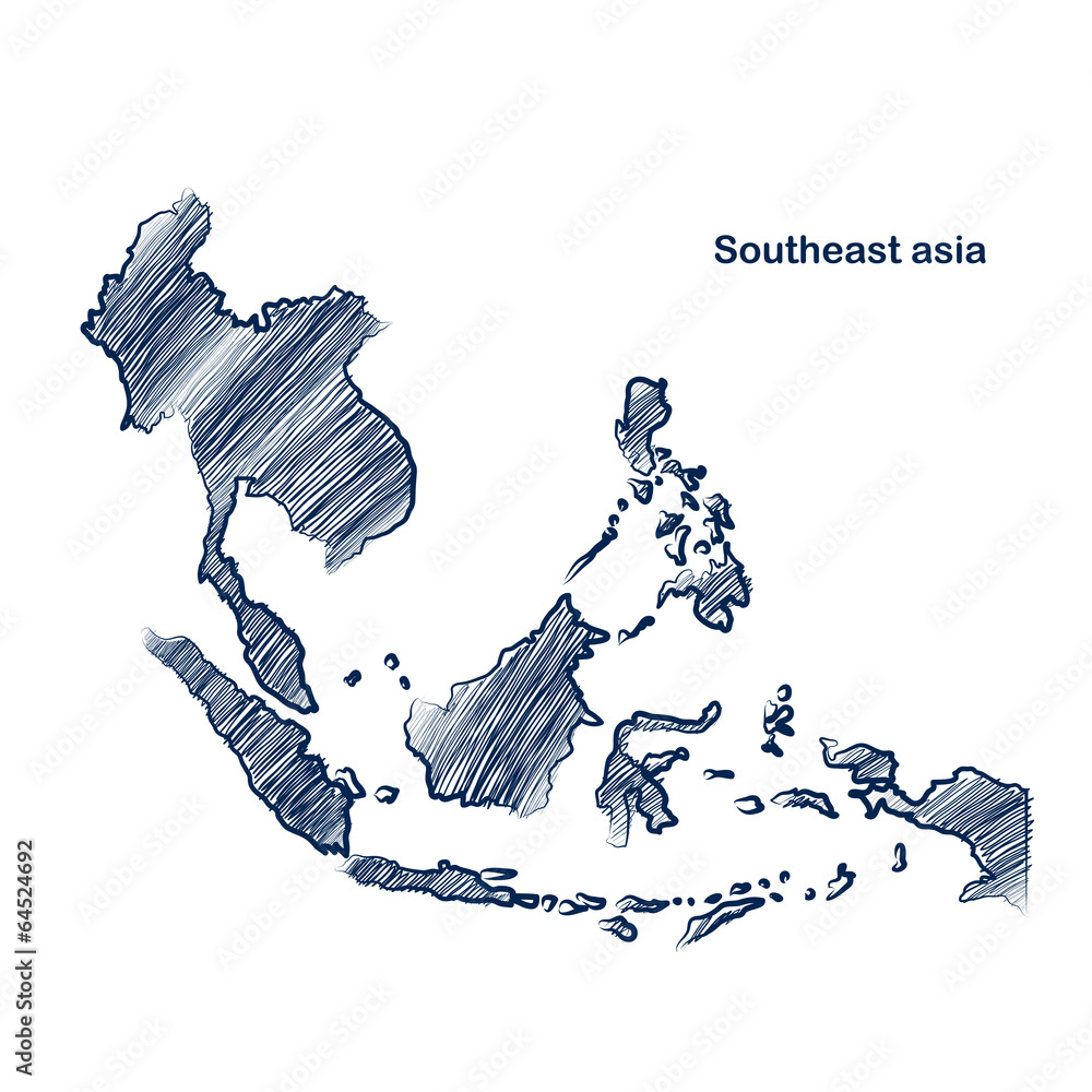 Southeast asia map hand drawn background vector,illustration Stock ...