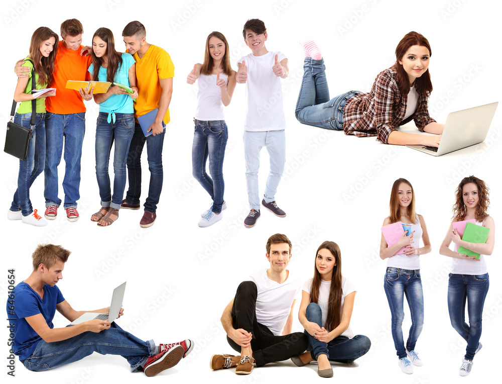Collage of young students isolated on white Stock Photo | Adobe Stock