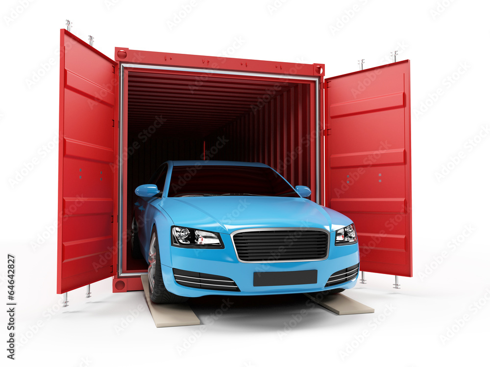 3d rendered illustration of a car inside of a container Stock ...