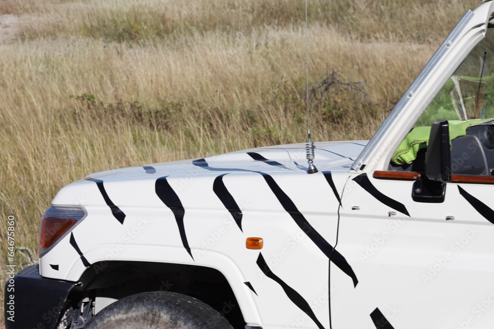 Safari Jeep im Zebra Look Stock Photo | Adobe Stock
