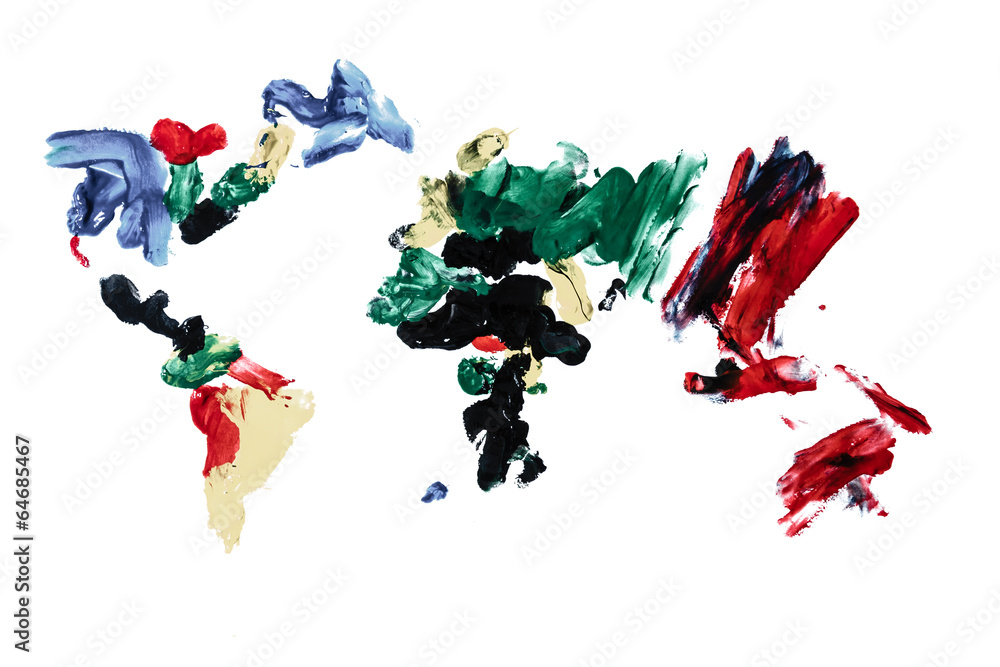World Map, Painted by Finger Paint Stock Photo | Adobe Stock