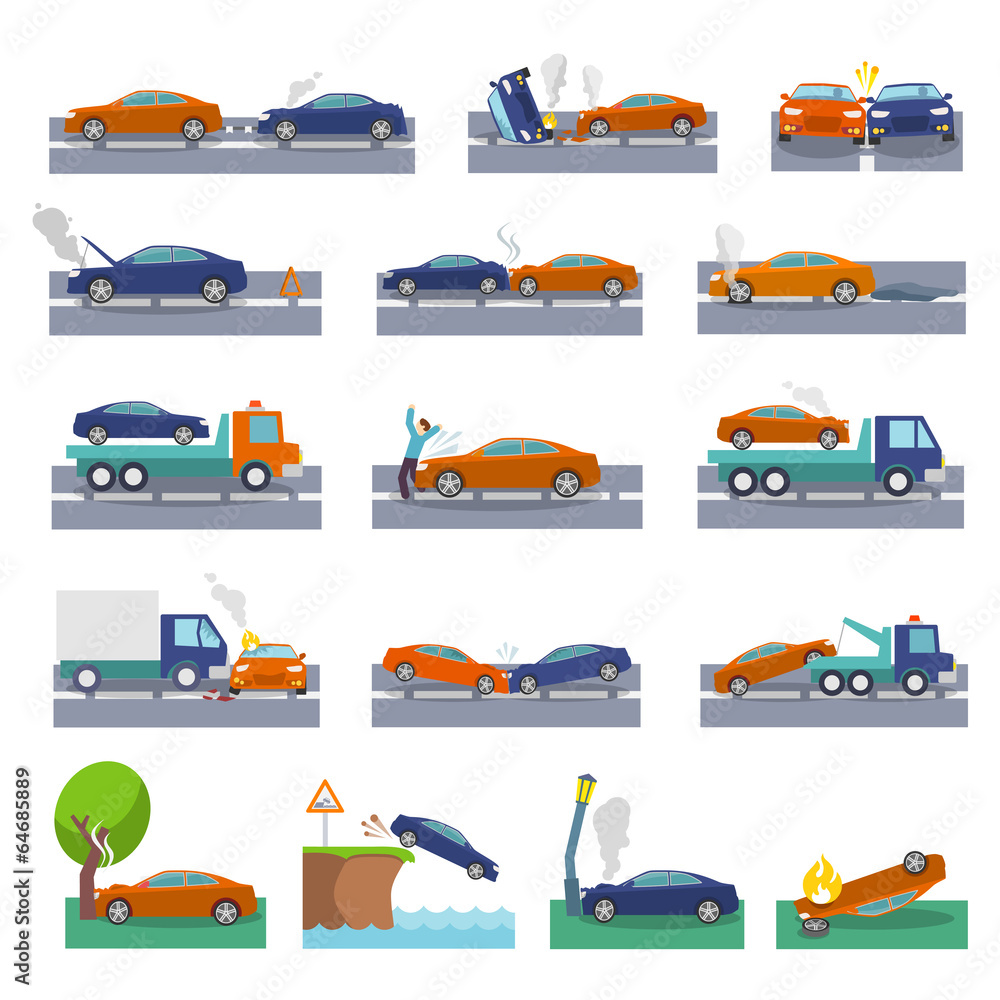 Car crash icons Stock Illustration | Adobe Stock