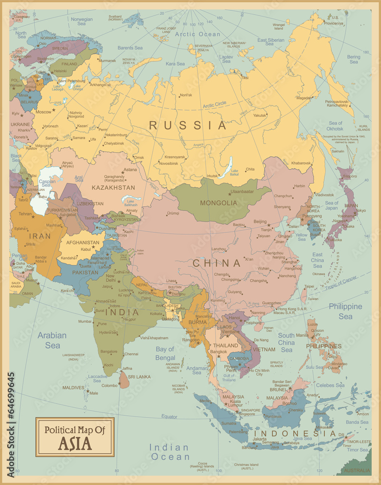 Asia -highly detailed map.Layers used. Stock Vector | Adobe Stock