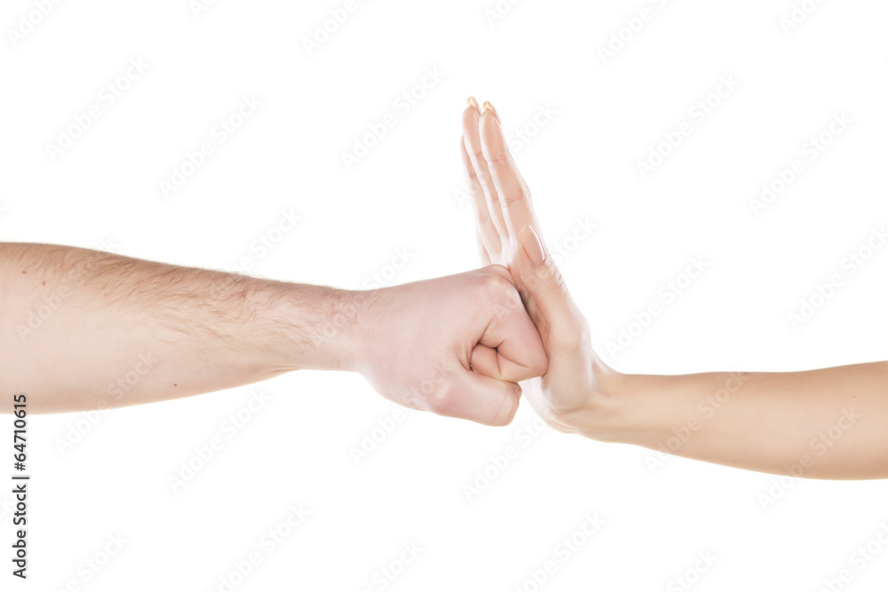 male hand in the attack and in defense of the woman's hand Stock Photo ...