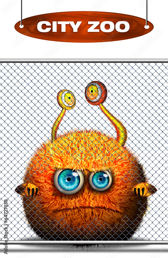 Cartoon monster behind Zoo fence, isolated on white background Stock ...