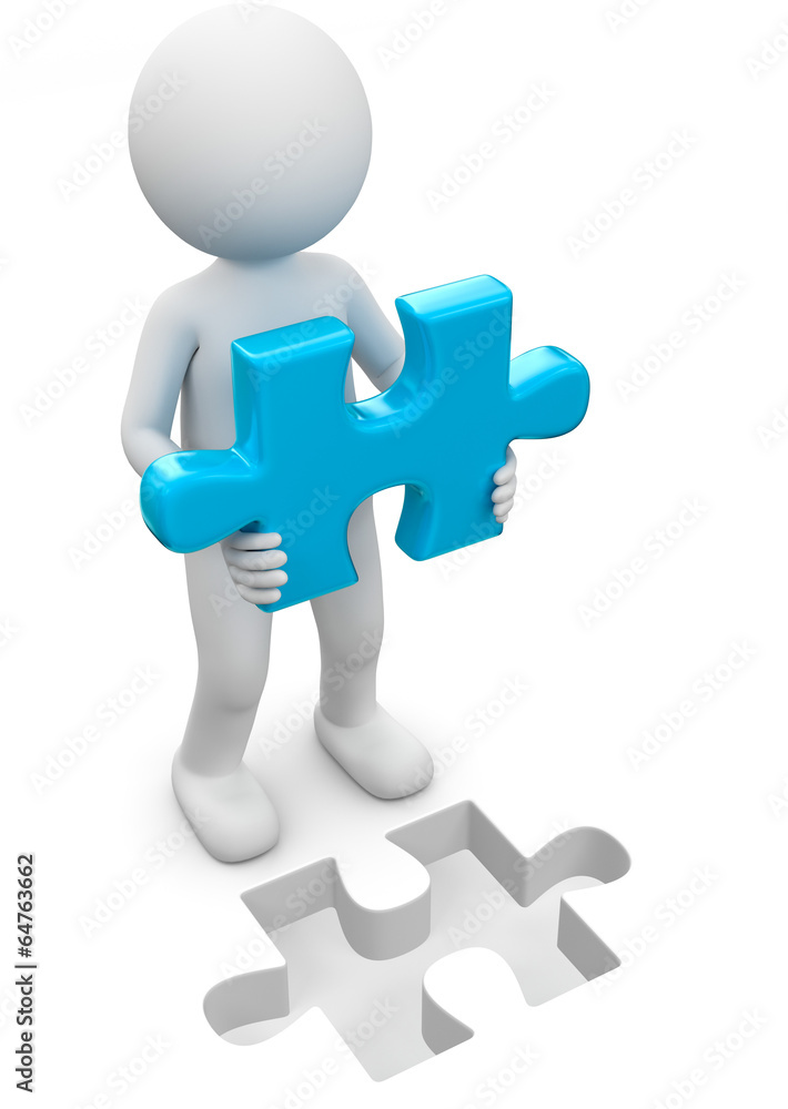 3d Männchen mit passendem Puzzleteil Stock Illustration | Adobe Stock