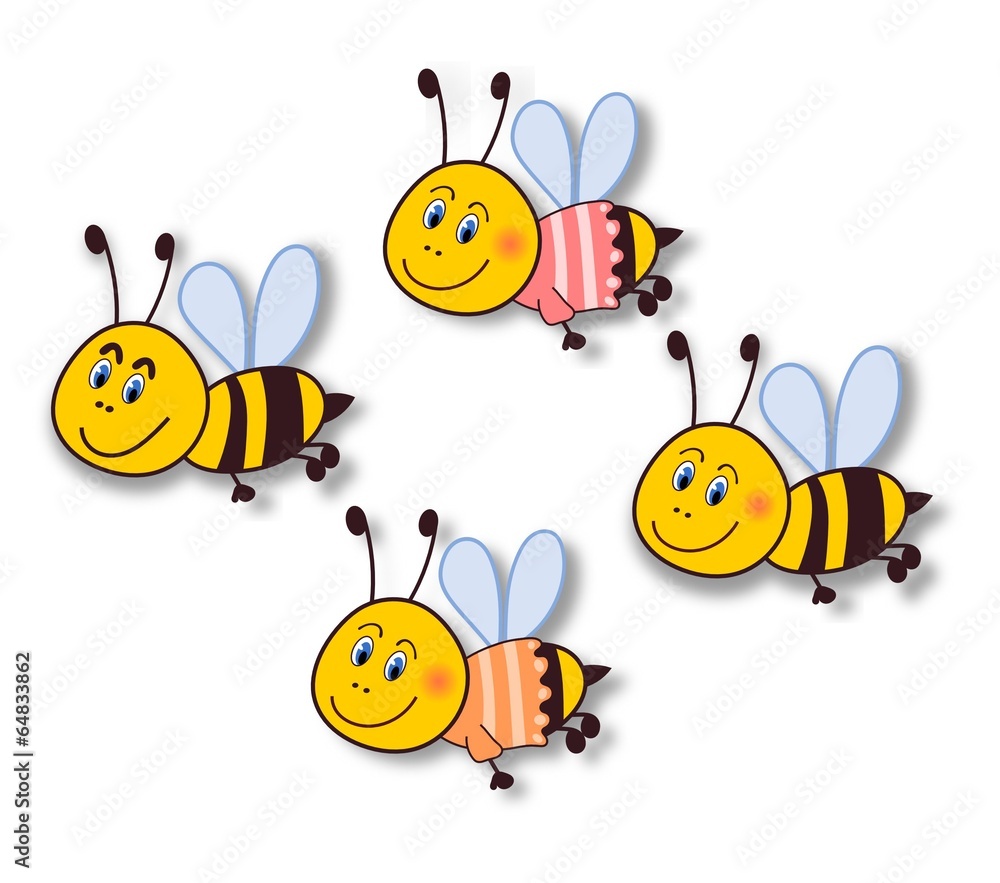 Smiling bee stickers-isolated on white Stock Illustration | Adobe Stock