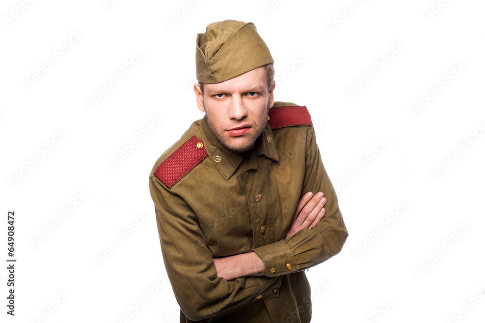 Russian soldier angry looking. Studio portrait isolated Stock-Foto ...