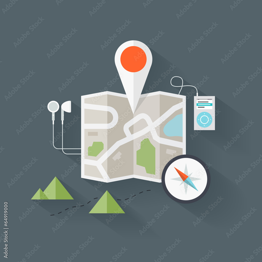 Route map flat illustration Stock Vector | Adobe Stock