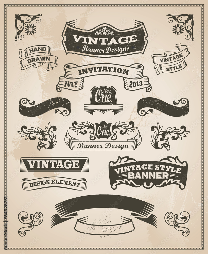 Vintage retro hand drawn banner set - vector illustration Stock Vector ...