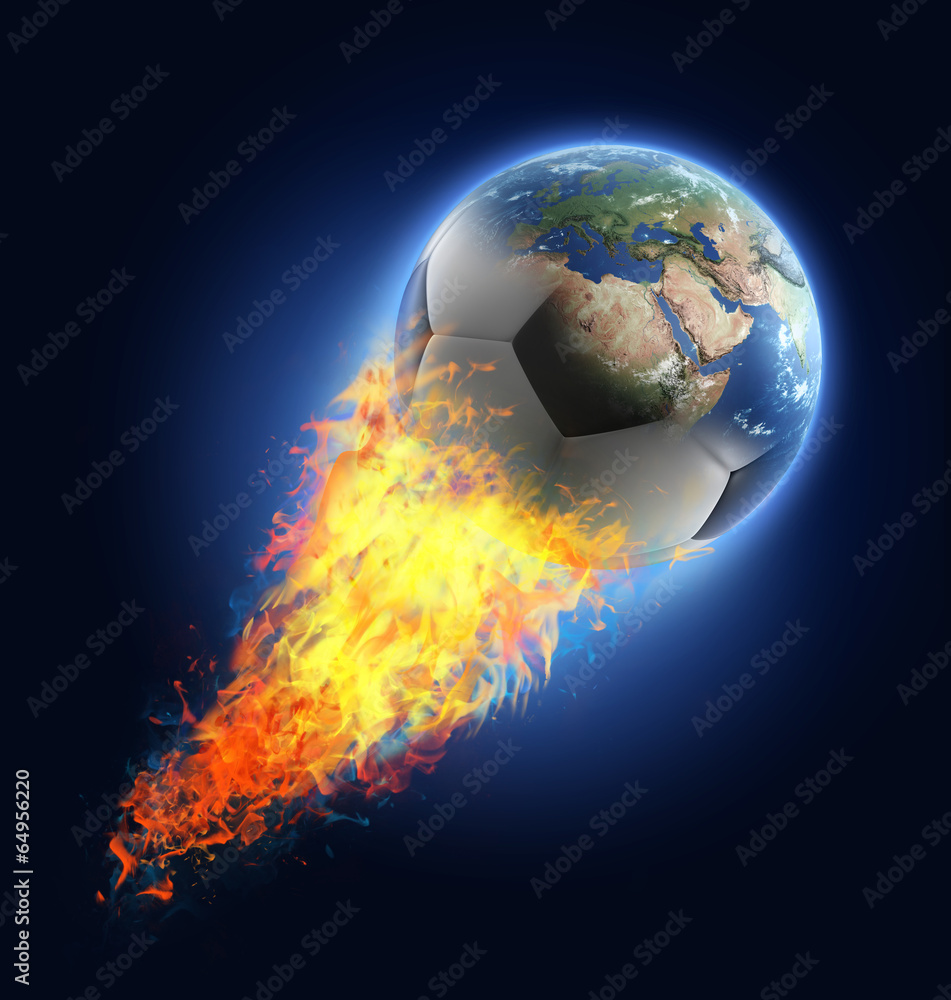 Soccer ball transforming into Earth on black background Stock Photo ...