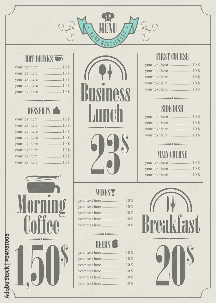 price list for the restaurant menu Stock Vector | Adobe Stock