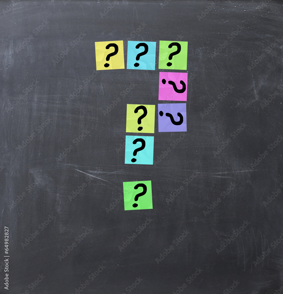 Sticky mind map notes with questions on a blackboard Stock Photo ...