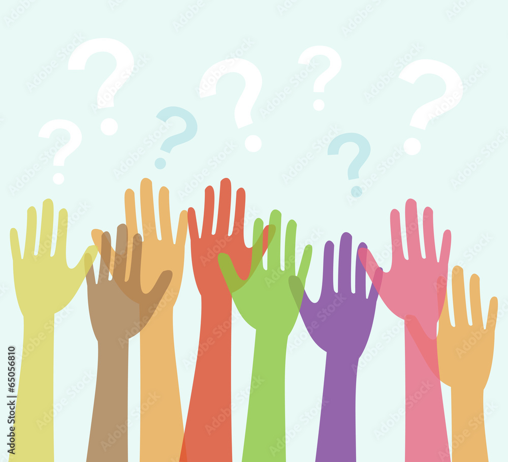 Diversity of Hands Raised and Question Marks Stock Vector | Adobe Stock