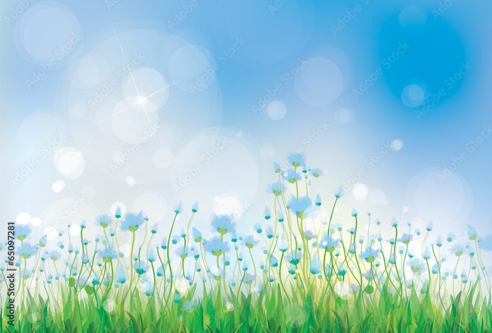Vector nature background with blue flowers. Stock Vector | Adobe Stock