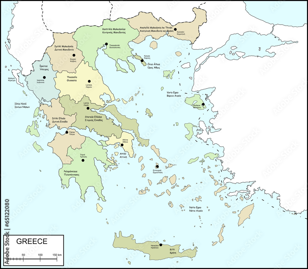 Contour map of Greece with regions Stock Vector | Adobe Stock